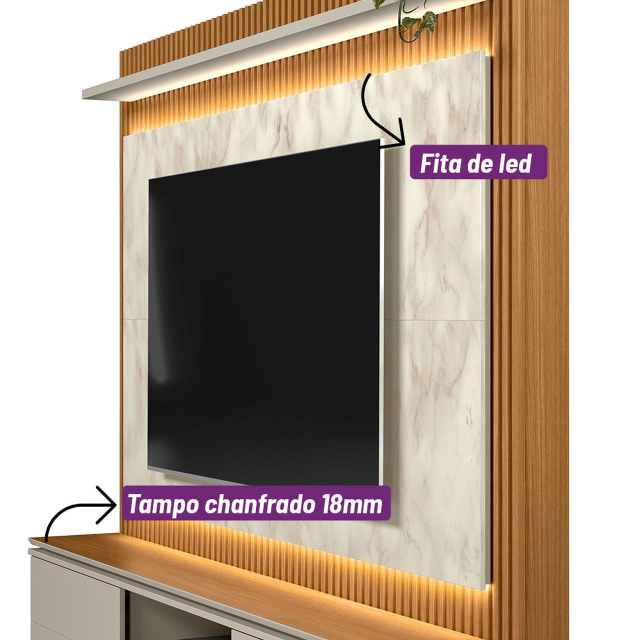 Painel Home Ripado Guararapes - Nature / Off / Petra (FLEX) - Jolear Móveis