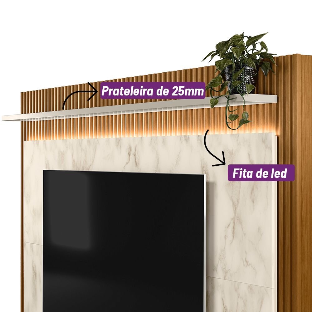 Painel Home Ripado Guararapes - Nature / Off / Petra (FLEX) - Jolear Móveis