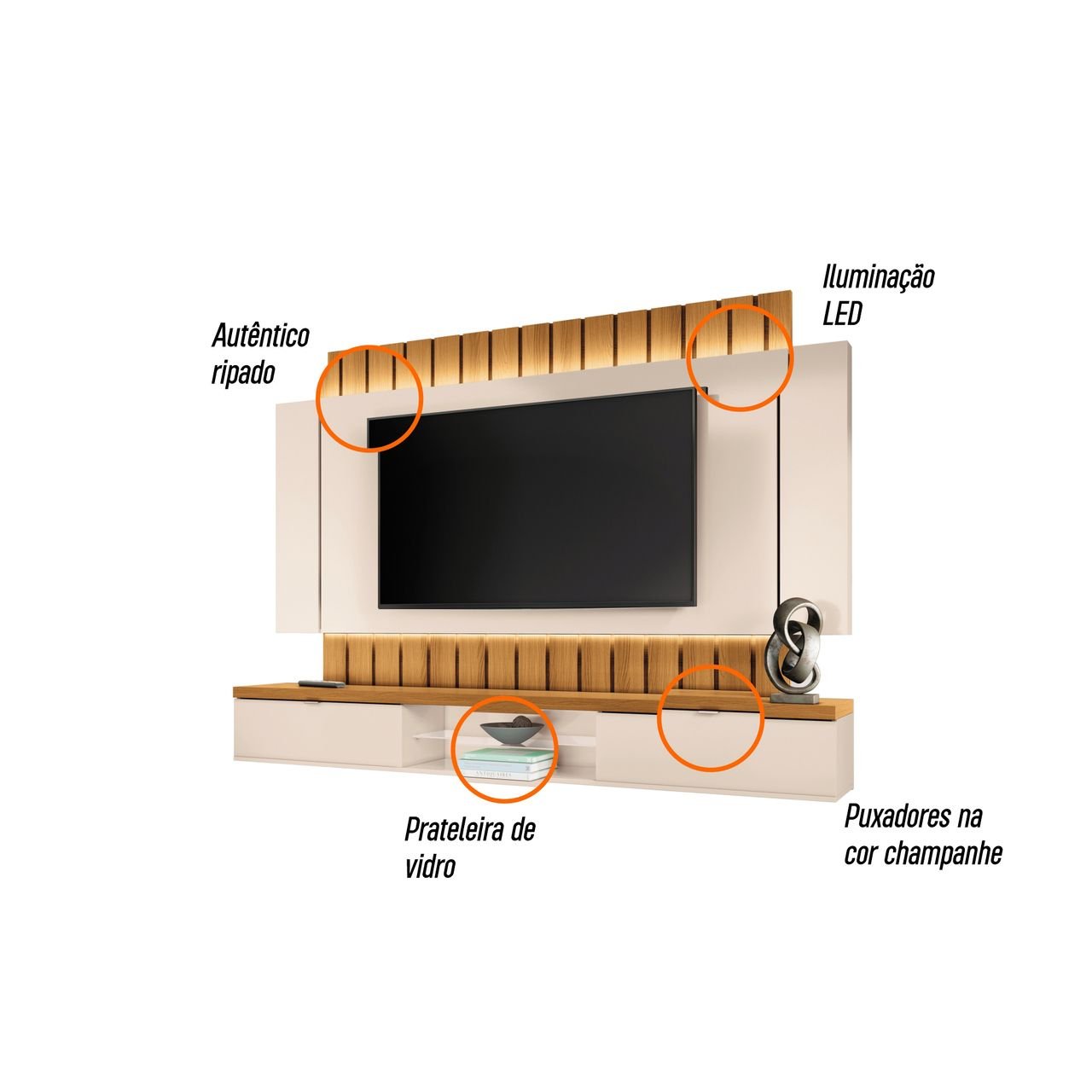 Painel Home Suspenso Illusion 2.2 - Off White / Cinamomo - Jolear Móveis
