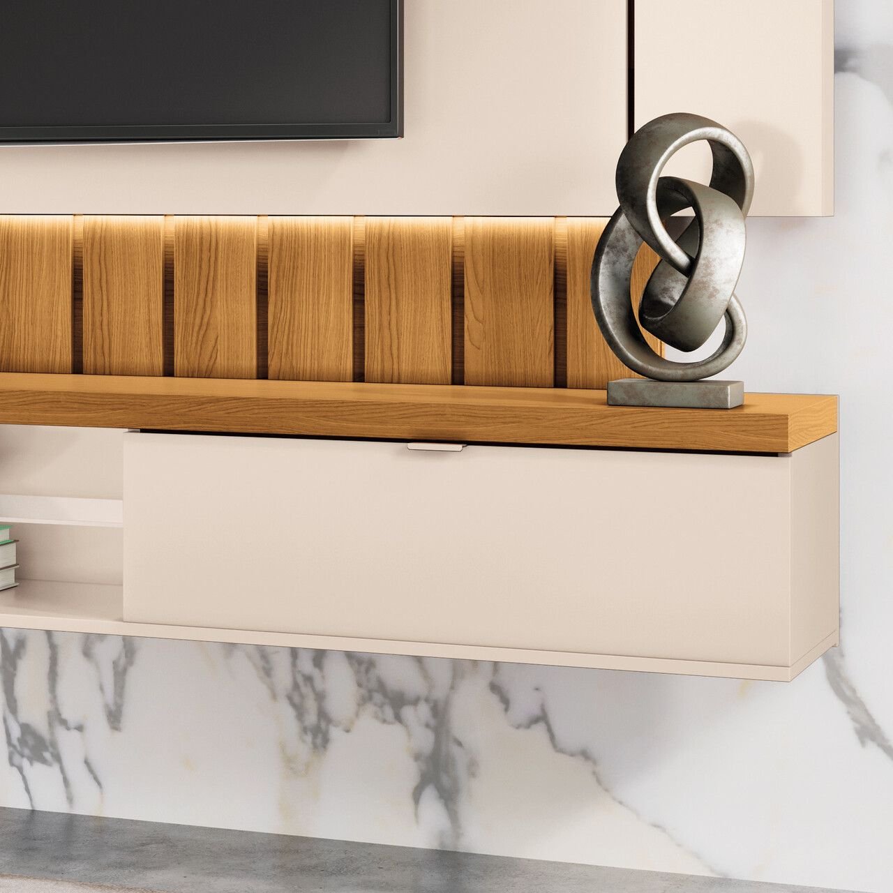 Painel Home Suspenso Illusion 2.2 - Off White / Cinamomo - Jolear Móveis